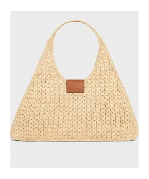 Celine Cabas Triangle In Raffia And Calfskin
