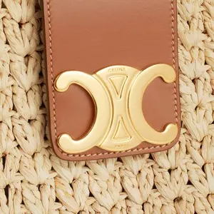 Celine Cabas Triangle In Raffia And Calfskin
