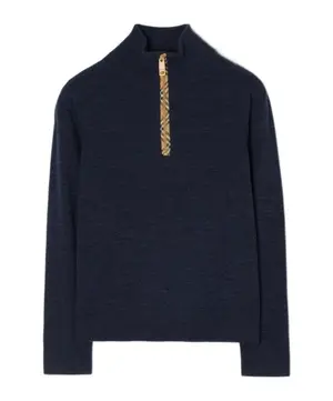 Burberry Check Trim Wool Half-zip Sweater - Deep Navy Blue