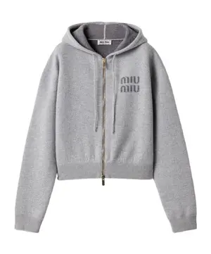 Miu Miu Double Cashmere Zipper Hoodie Cardigan - Grey