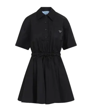 Prada Logo Plaque Drawstring Mini Dress