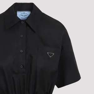 Prada Logo Plaque Drawstring Mini Dress