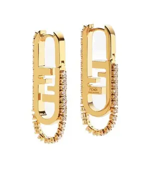 Fendi O'lock-motif Crystal Earrings - Golden