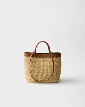 Prada Small Crochet And Leather Tote Bag