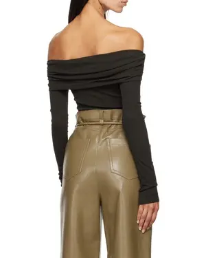 Nanushka Amily Off-the-shoulder Mesh Jersey Top