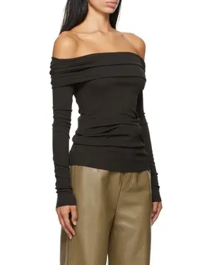 Nanushka Amily Off-the-shoulder Mesh Jersey Top