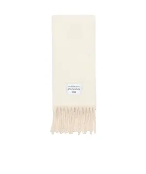 Acne Studios Logo Patch Fringed Scarf - White/beige