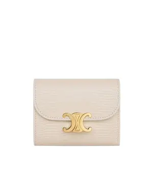 Celine Small Flap Wallet Triomphe In Lizard - Nude
