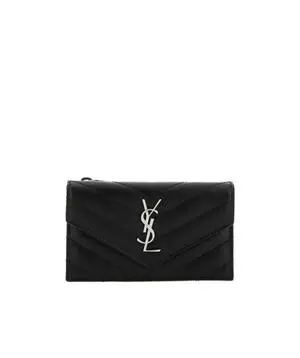 Saint Laurent Logo Quilted Flap Wallet - Black