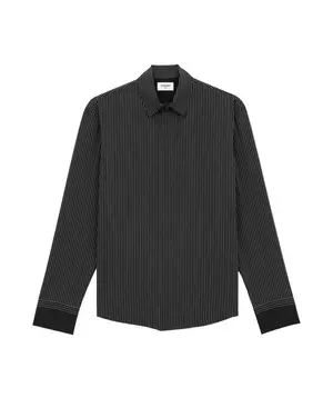 Saint Laurent Cassandre Shirt In Striped Silk - Black