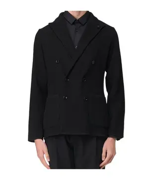 LARDINI Double-breasted Textured Blazer - Black
