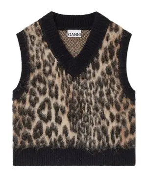 GANNI V-neck Leopard-printed Knitted Vest - Leopard Color