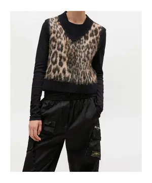 GANNI V-neck Leopard-printed Knitted Vest - Leopard Color