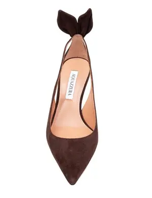 AQUAZZURA Suede Pointed Toe Pumps With Back Bow