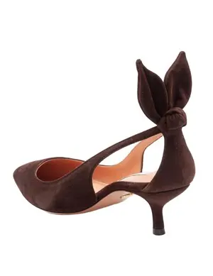 AQUAZZURA Suede Pointed Toe Pumps With Back Bow