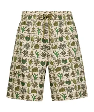 Moncler Botanical Print Cotton Blend Shorts - Nude