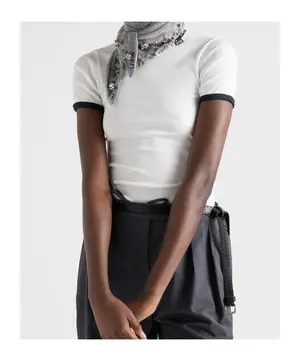 Prada Ribbed Knit Top With Logo Label