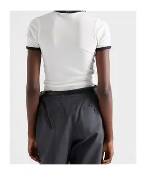 Prada Ribbed Knit Top With Logo Label