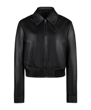 TOD'S Cropped Leather Bomber Jacket - Black