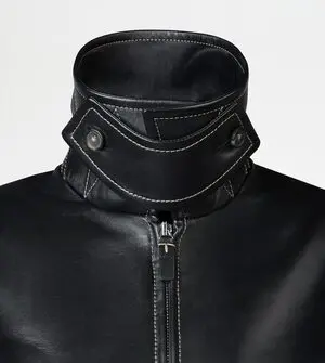 TOD'S Cropped Leather Bomber Jacket With Detachable Collar