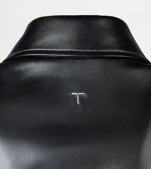 TOD'S Cropped Leather Bomber Jacket With Detachable Collar