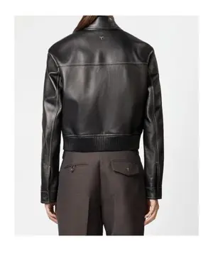 TOD'S Cropped Leather Bomber Jacket With Detachable Collar