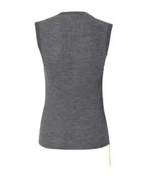 Fendi Gray Melange Wool Ribbed Sleeveless V-neck Top - Grey