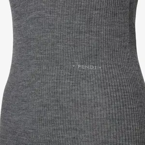 Fendi Gray Melange Wool Ribbed Sleeveless V-neck Top - Grey