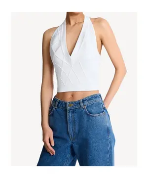 Balmain Quilted Knit Halterneck Top - White