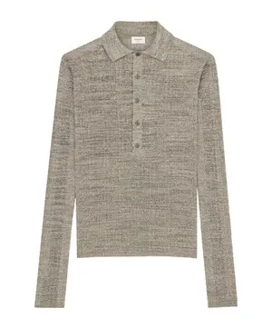 Saint Laurent Polo In Ribbed Stretch Linen - Nude