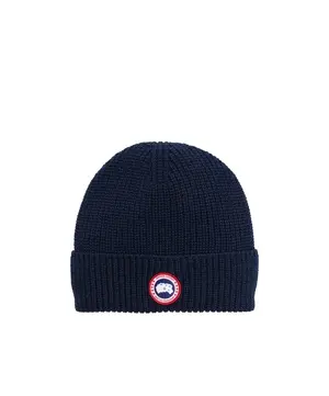 Canada Goose Ribbed Logo-patch Beanie - Navy-blue