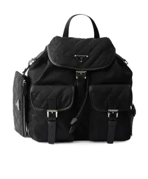 Prada Medium Quilted Re-nylon Backpack With Saffiano Leather Trim - Black