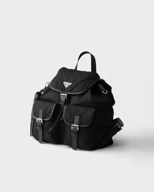 Prada Medium Quilted Re-nylon Backpack With Saffiano Leather Trim - Black