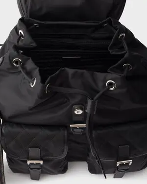 Prada Medium Quilted Re-nylon Backpack With Saffiano Leather Trim - Black
