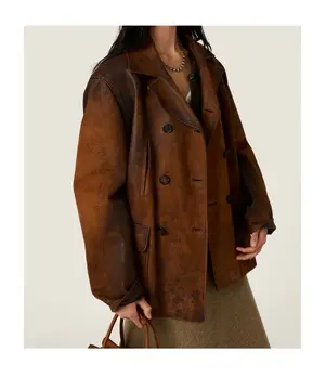 Miu Miu Double-breasted Waxed Suede Caban Jacket