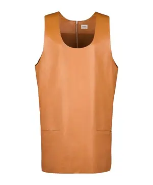 TOD'S Sleeveless Scoop Neck Leather Dress - Brown