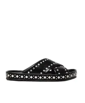 Fendi Leather Slides With Stud Embellishments