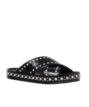 Fendi Leather Slides With Stud Embellishments