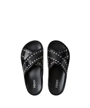 Fendi Leather Slides With Stud Embellishments