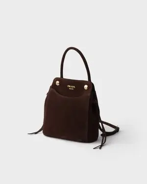 Prada Carry Mini Suede Handbag - Dark Brown