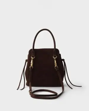 Prada Carry Mini Suede Handbag - Dark Brown
