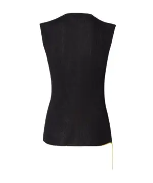 Fendi Wool Ribbed Sleeveless V-neck Top - Black