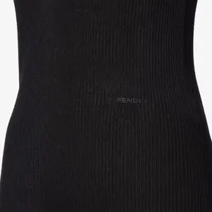 Fendi Wool Ribbed Sleeveless V-neck Top - Black