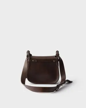 Prada Corsaire Aged Leather Mini Shoulder Bag - Cocoa Brown