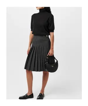 Prada Pleated Midi Skirt With Buckle Detailing