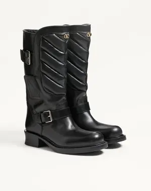 Valentino Garavani Calfskin And Nappa Leather Biker Boots With Chevron Pattern