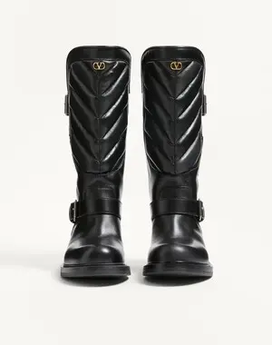Valentino Garavani Calfskin And Nappa Leather Biker Boots With Chevron Pattern