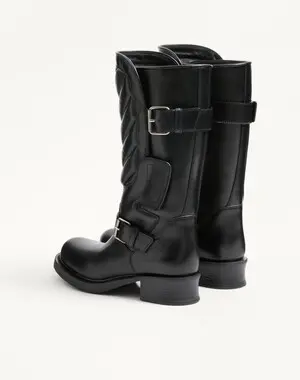 Valentino Garavani Calfskin And Nappa Leather Biker Boots With Chevron Pattern