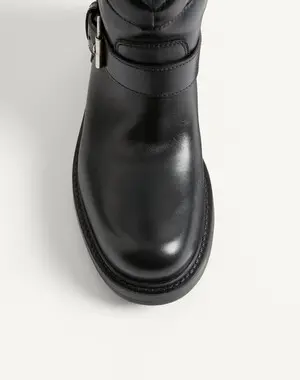 Valentino Garavani Calfskin And Nappa Leather Biker Boots With Chevron Pattern