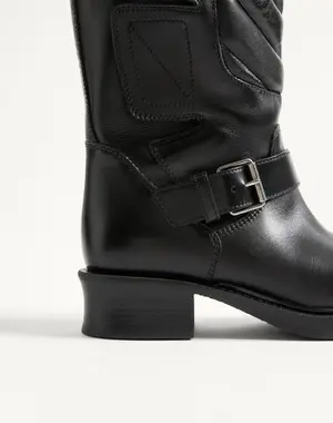 Valentino Garavani Calfskin And Nappa Leather Biker Boots With Chevron Pattern